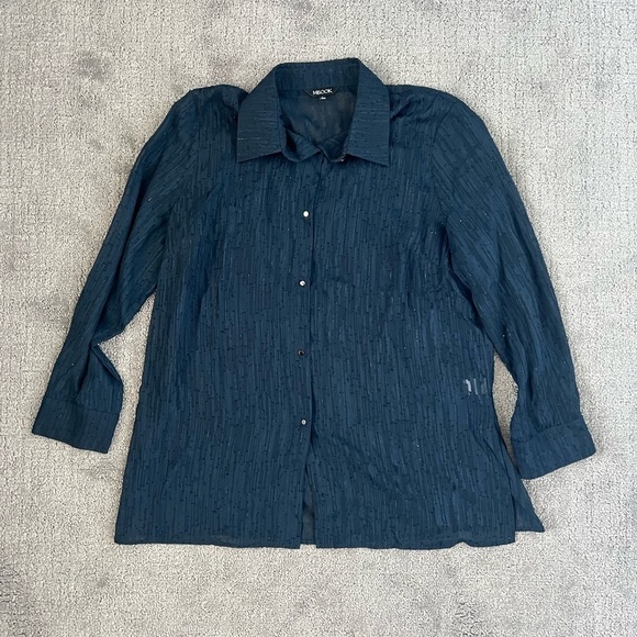 Misook | Tops | Misook Sheer Metallic Threaded Button Up Blouse | Poshmark